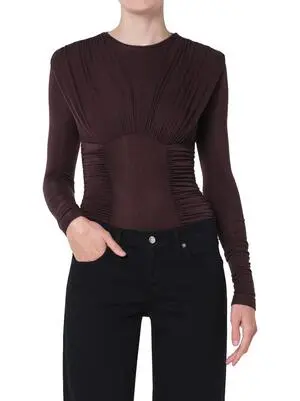 AGOLDE Abbi Ruched Bodysuit - Root Dark Brown