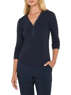 NIC+ZOE Trimmed Knit Rib V-neck Top - Dark Indigo