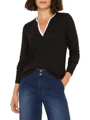 NIC+ZOE Double Layer Split Neck Top - Black Onyx