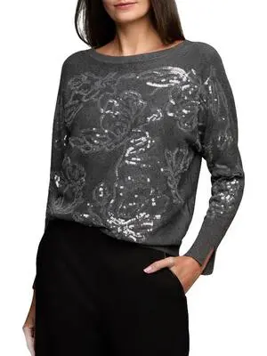NIC+ZOE Floral Sequin Embellished Sweater - Grey Mix