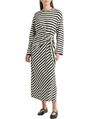 FRNCH Fenouil Directional Stripe Long Sleeve Dress - Noir
