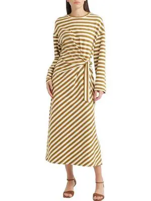 FRNCH Fenouil Directional Stripe Long Sleeve Dress - Olive