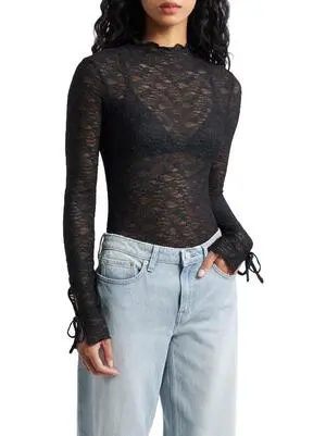 Bp. Funnel Neck Lace Top - Black