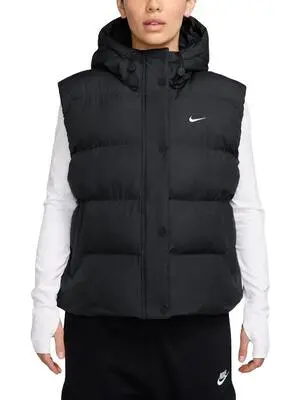 Nike Water Repellent Therma-fit Hooded Puffer Vest - Black/white