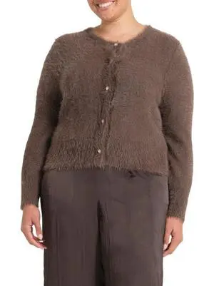 ESTELLE Camille Fuzzy Crewneck Cardigan - Mocha