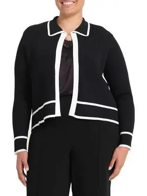 ESTELLE Gracie Contrast Trim Collared Cardigan - Black/white