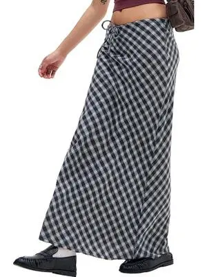 BDG URBAN OUTFITTERS Plaid Cotton Maxi Skirt - Grey