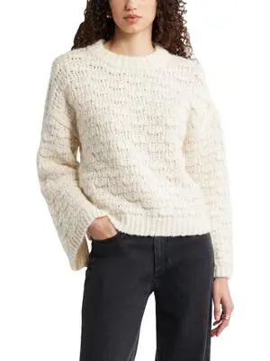 Nordstrom Open Stitch Crewneck Sweater - Beige Oatmeal Light Heather