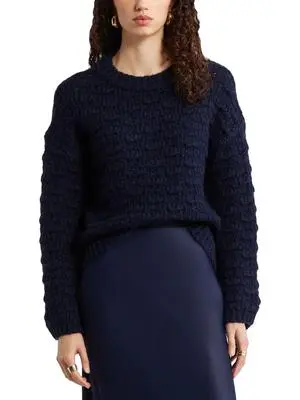 Nordstrom Open Stitch Crewneck Sweater Navy Heather