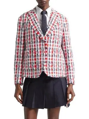 Thom Browne Shrunken Bouclé Tweed Sport Coat - Red/white/blue
