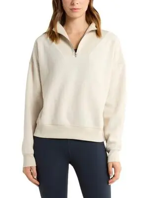 Zella Cozy Bouclé Quarter Zip Sweatshirt - Beige Seashore