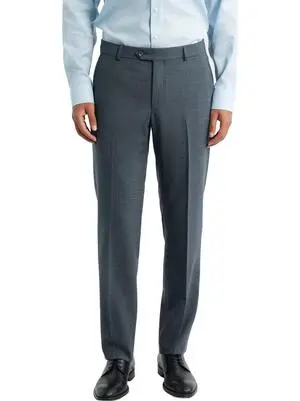Berle Saxony Trim Fit Flat Front Thatch Weave Wool Blend Dress Pants - Banker Grey