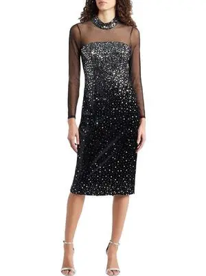 Eliza J Sequin Embellished Midi Dress - Black Silver