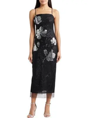 Vince Camuto Sequin Floral Gown - Black