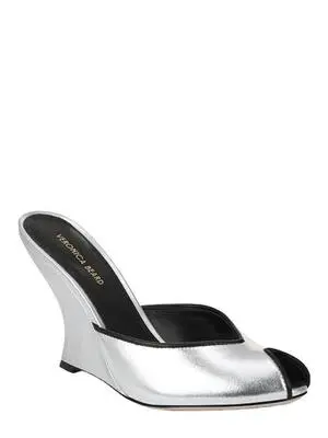Veronica Beard Mirabel Peep Toe Wedge Sandal - Silver/black