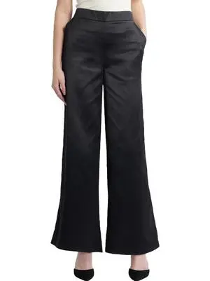 Hue Sateen Wide Leg Pants - Black