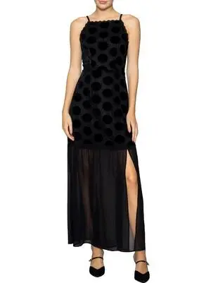 MELLODAY Lace Overlay Sleeveless Gown - Black