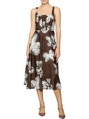 MELLODAY Floral Print Sleeveless Midi Dress - Brown Floral