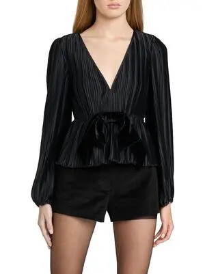 WAYF Melissa Plissé Bow Top - Black
