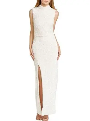 WAYF Ivy Sequin Embellished Evening Dress - Cream
