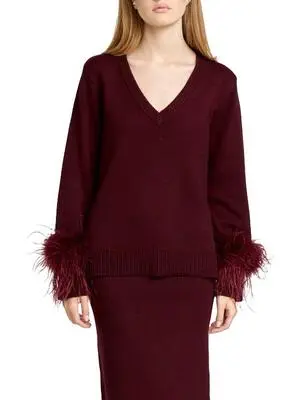 WAYF Bethany Feather Trim Sweater - Plum