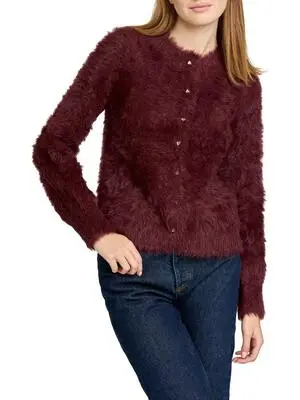 WAYF Kat Fuzzy Cardigan Plum