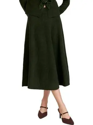 WAYF Kayla A-line Knit Midi Skirt - Emerald