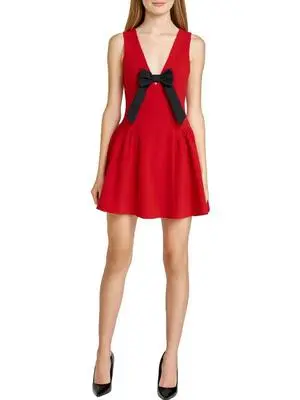 WAYF Ariana Bow Fit & Flare Mini Dress - Red