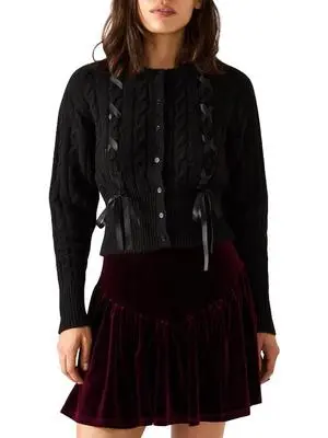 Steve Madden Ribbon Detail Cable Cardigan - Black