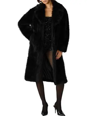 Steve Madden Larkin Faux Fur Coat - Black
