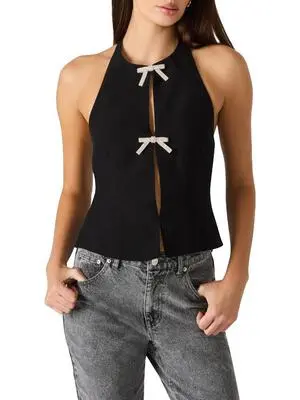 Steve Madden Crystal Bow Halter Top - Black