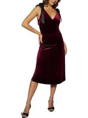 LOST + WANDER Adorned Virtue Bow Detail Velvet Midi Dress - Plum