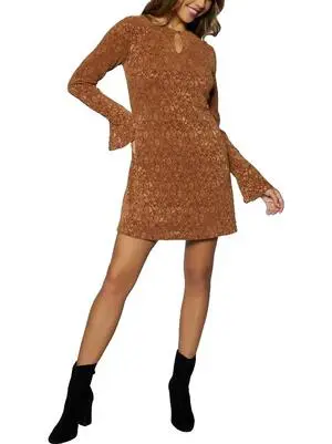 LOST + WANDER Venetian Grace Lace Long Sleeve Minidress - Coffee