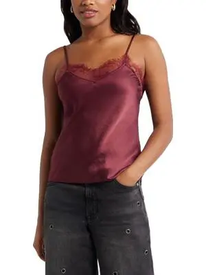 OPEN EDIT Lace Trim Cami Burgundy Tannin