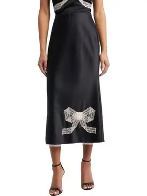 LoveShackFancy Vallis Lace Bow Midi Skirt - Black