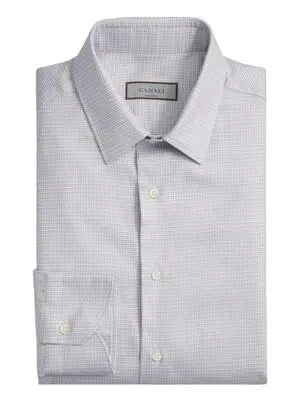 Canali Regular Fit Microcheck Dress Shirt - Grey