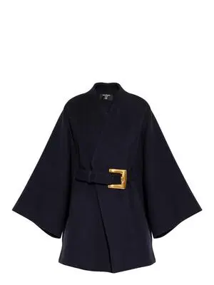 Balmain Belted Wool Coat - Navy Blue