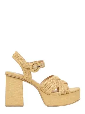 DOLCEVITA Bety Raffia Platform Heels - Lt Natural Woven Raffia