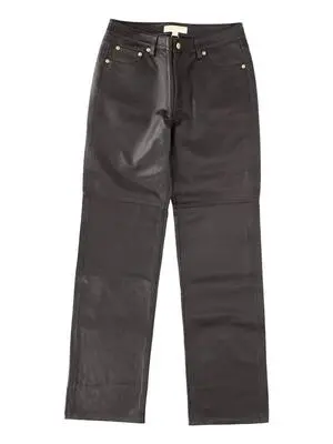 Michael Kors Leather Straight Leg Pants - Brown