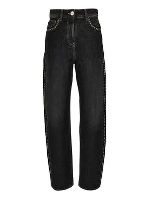 Versace Studded Stone-washed High-rise Straight-leg Jeans - Black