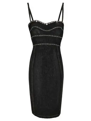 Versace Studded Stone-washed Denim Midi Dress - Black