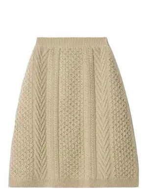 Burberry Aran Knit Wool Skirt - Beige Melange