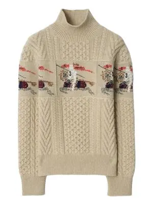 Burberry Aran Knit Wool Sweater - Beige Melange