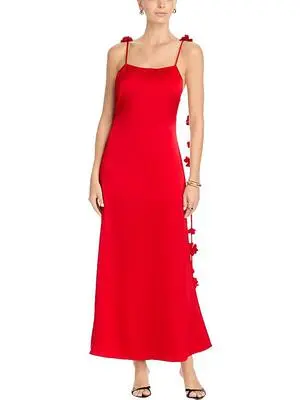 Aqua Flower Strap Maxi Dress - Red