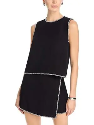 Aqua Rhinestone Trim Sleeveless Top - Black