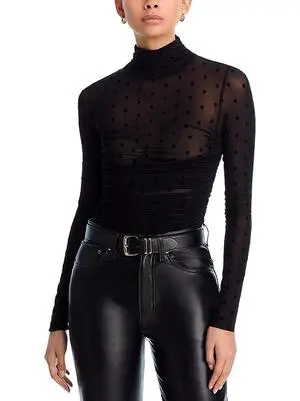 Aqua Polka Dot Mesh Mock Neck Bodysuit - Black/black