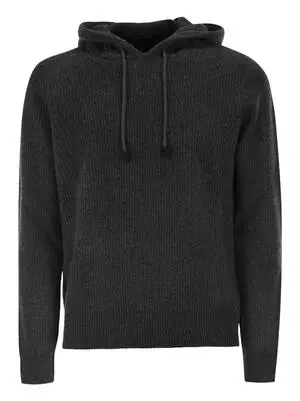 Tagliatore Hunter Ribbed Knit Hoodie - Grey