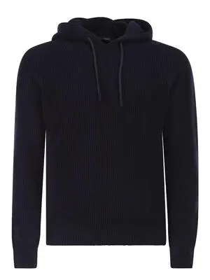 Tagliatore Tagliatore Hunter Ribbed Hooded Jumper Blue