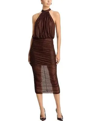 Aqua Sparkle Halter Midi Dress - Brown