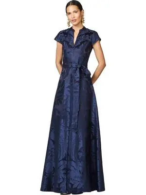 Sachin & Babi Cap Sleeve A-line Gown - Deep Ocean